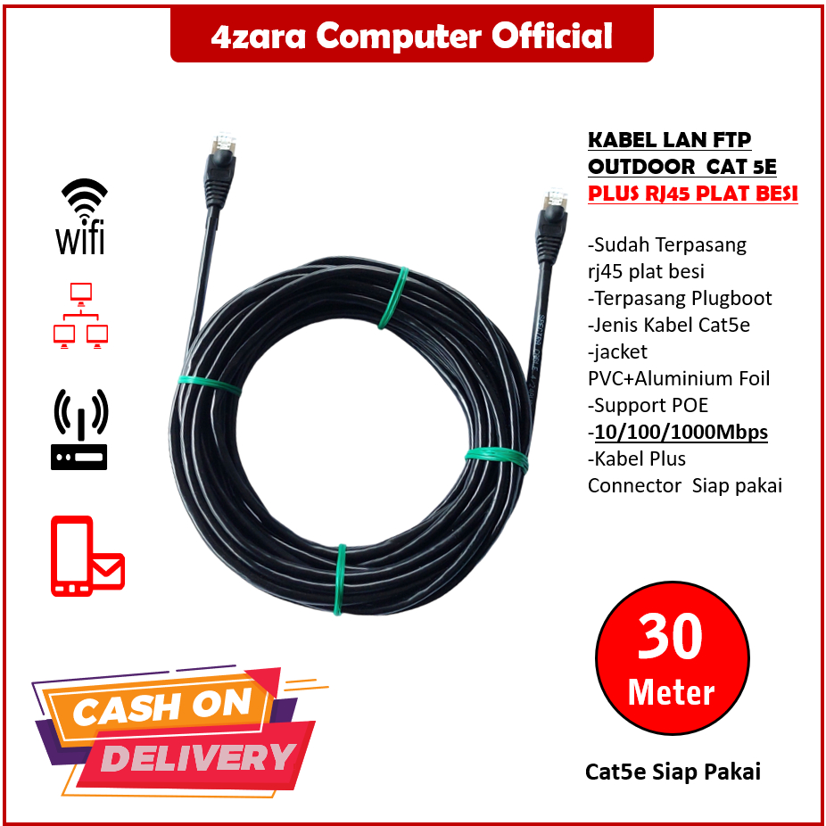 Jual Kabel LAN OUTDOOR STP CAT5e 30Meter Dengan Rj45 Plat Besi FTP 30M ...