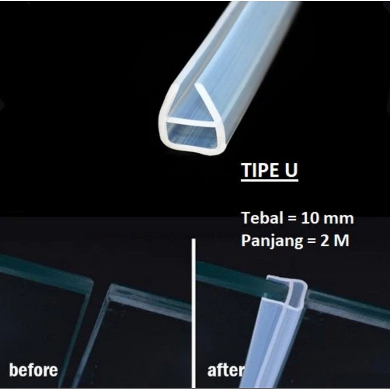 Jual Strip Karet Seal Lis Pintu Kaca Kamar Mandi Silikon Tipe U 10 mm 2 ...