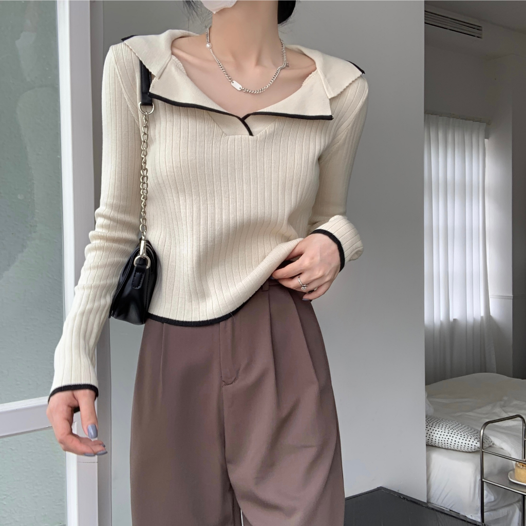 Jual Kaos Knit Import Baju Rajut Wanita Lengan Panjang Polo Shirt Inner ...