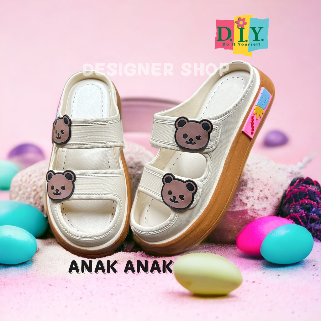 Jual Sandal Viral DIY Anak Anak Ban Dua Motif Bear | Shopee Indonesia