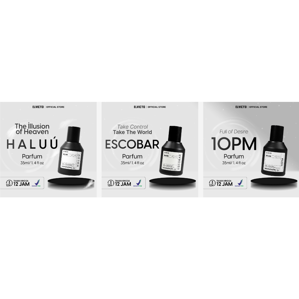 Jual ELVICTO PERFUME HALUU, ESCOBAR, 10PM, BEACH CLUB, SUIT & TIE ...