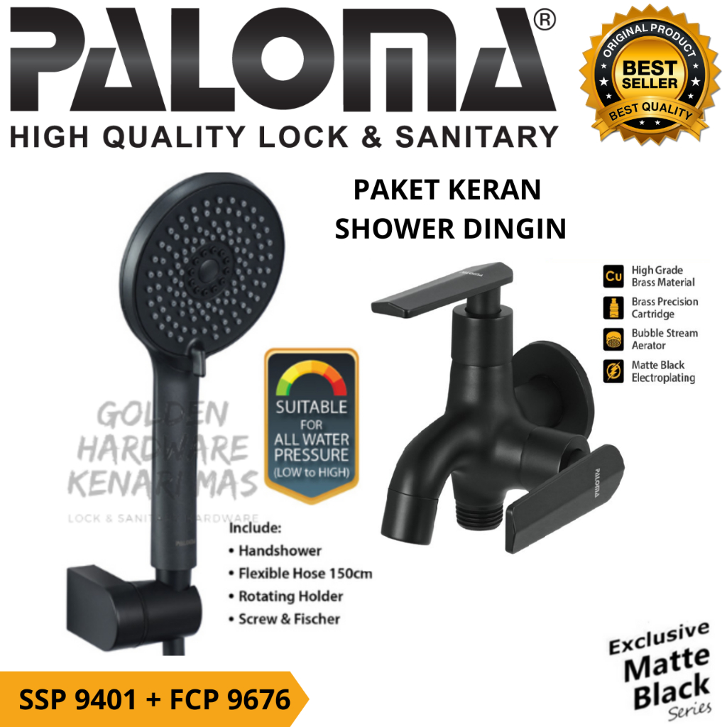 Jual PALOMA SSP 9401 FCP 9676 PAKET KRAN SHOWER MANDI DINGIN HITAM ...