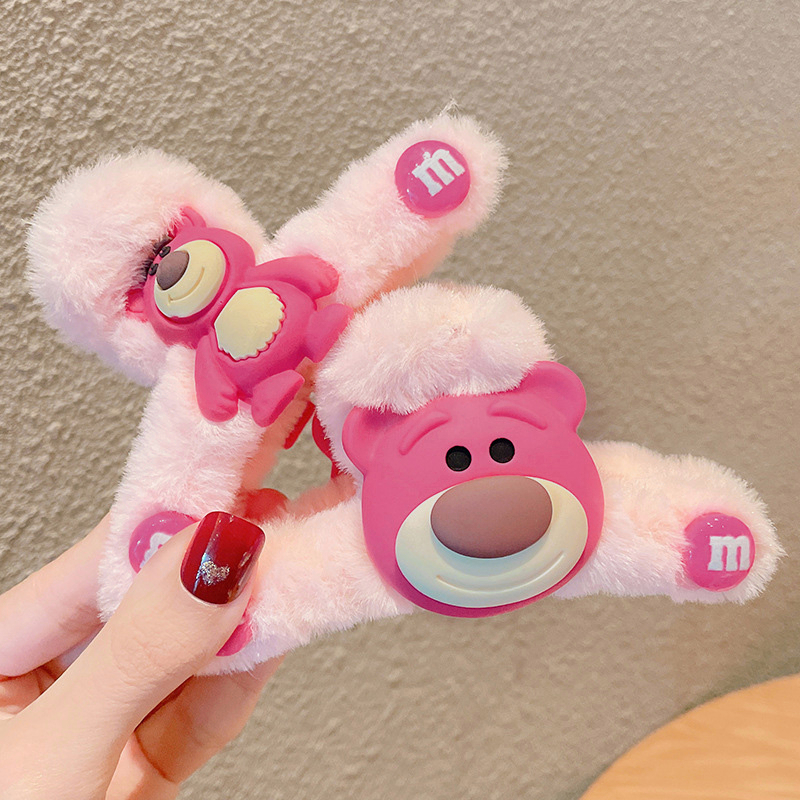 Jual COD Jepit rambut Lotso Beruang Stroberi Bulu Lucu Korea Hair clip ...