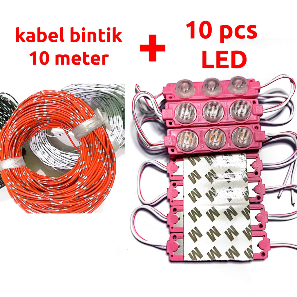 Jual 10 pcs LED 3 mata 12 volt 24 volt dan kabel bintik 10 meter LED ...
