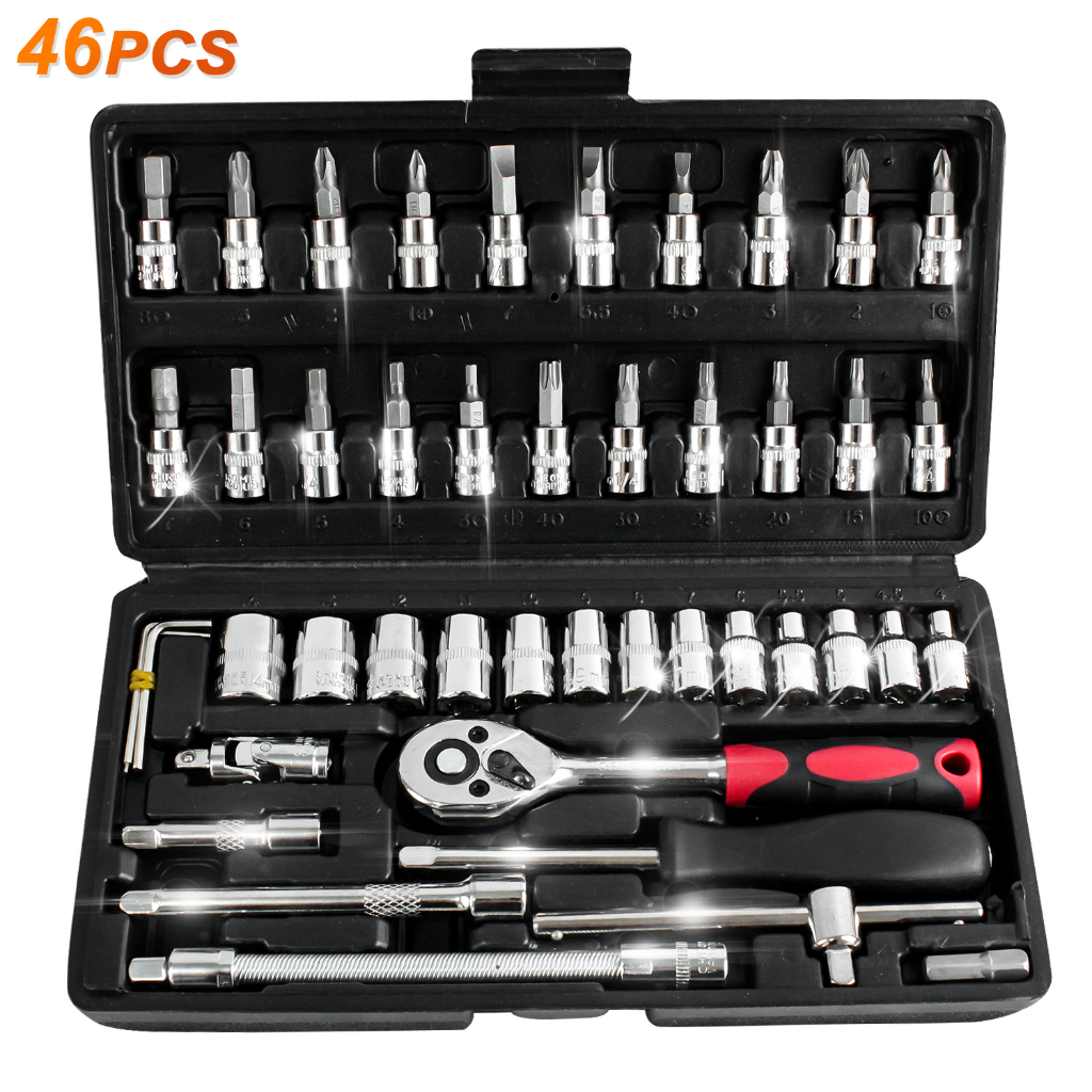 Jual Suksestech Obeng Socket Set 46PCS Kunci Sock 1/4 Socket Wrench Set ...