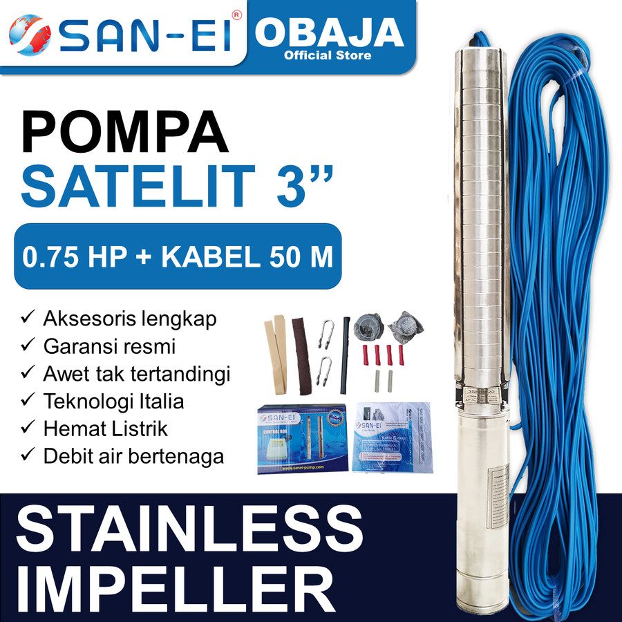 Jual San Ei Pompa Satelit Stainless 3 inch 0.75 HP + Kabel 50 M San Ei/ Pompa Submersible ...