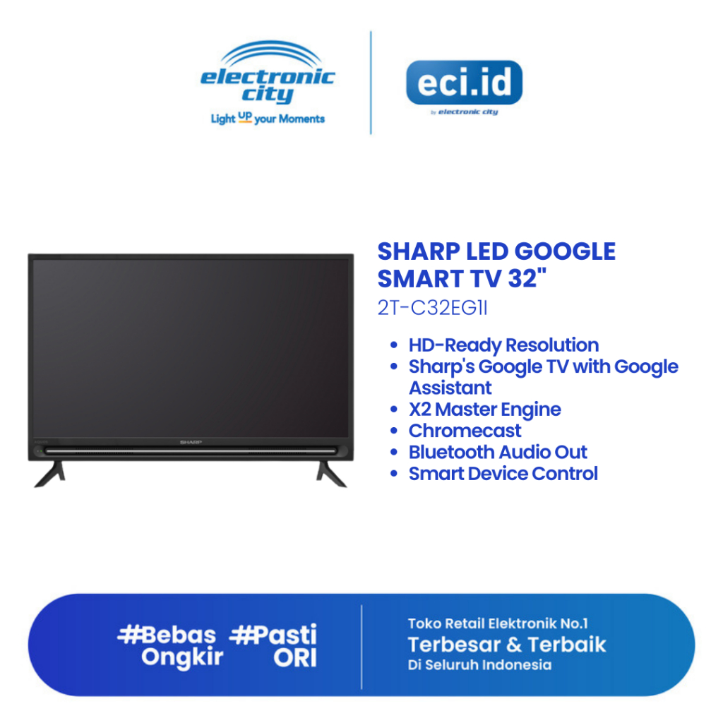 Jual Sharp 32 Inch LED Google Smart TV - 2T-C32EG1I | Shopee Indonesia