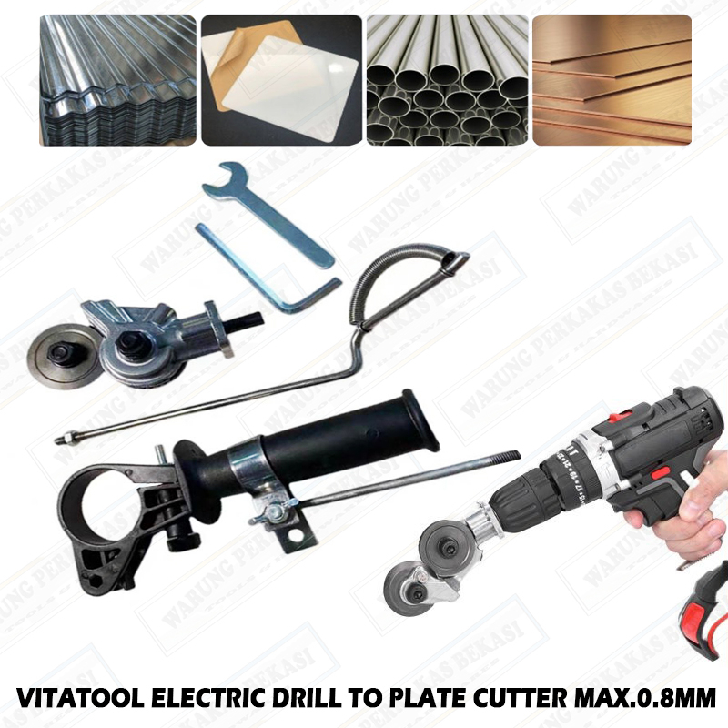 Jual VITATOOLS Adaptor Sambungan Mesin Bor Potong Cutter Plate Seng Besi Tipis Max. 0.8mm - Set ...