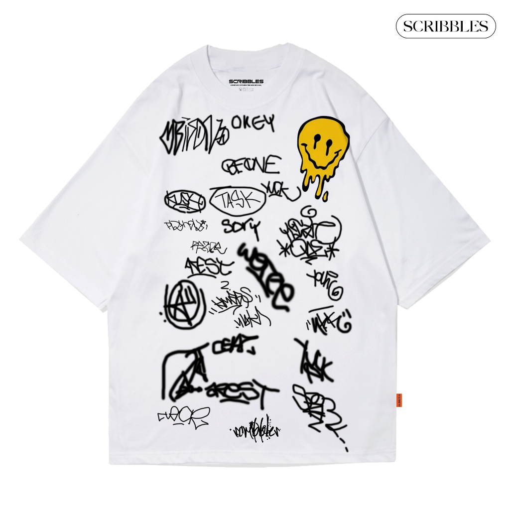 Jual ( Gratis Stiker ) Scribbles Tshirt Oversize Task White Katun ...