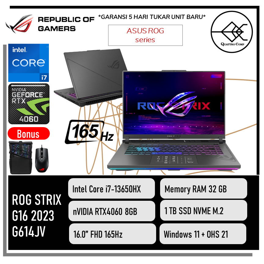 Jual ASUS ROG STRIX G16 2023 G614JV RTX4060 8GB Core i7-13650HX 32GB ...