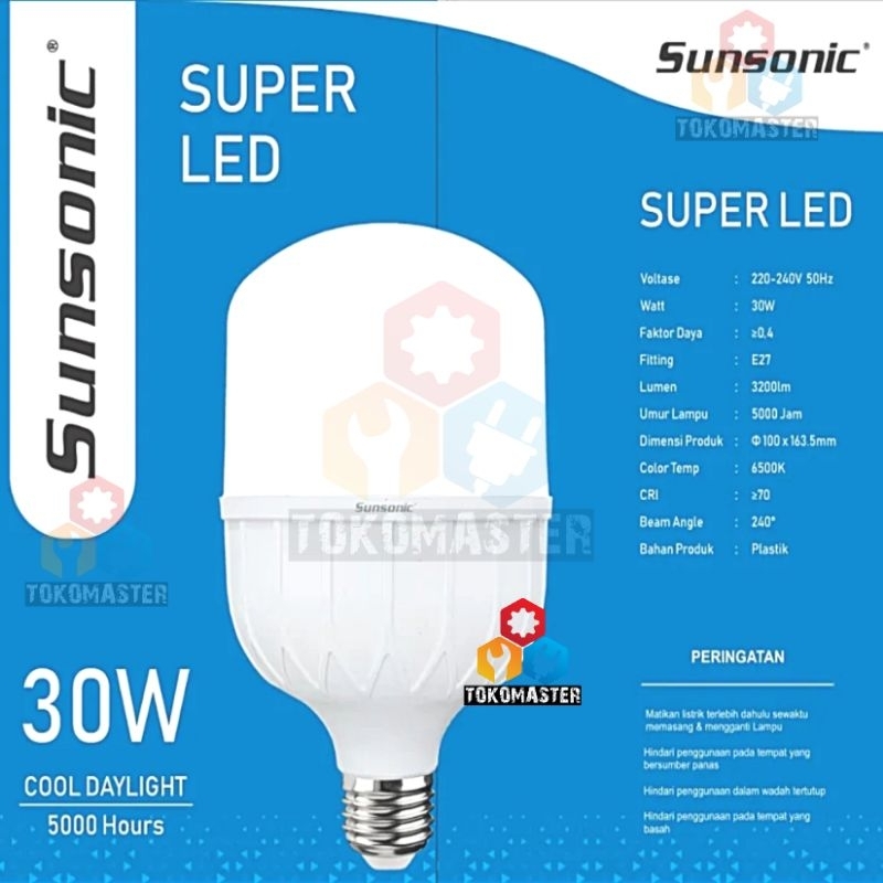 Jual Bohlam Super LED Capsule Sunsonic Warna Putih Terang Fitting E27 5w 10w 15w 20w 30w Lampu ...