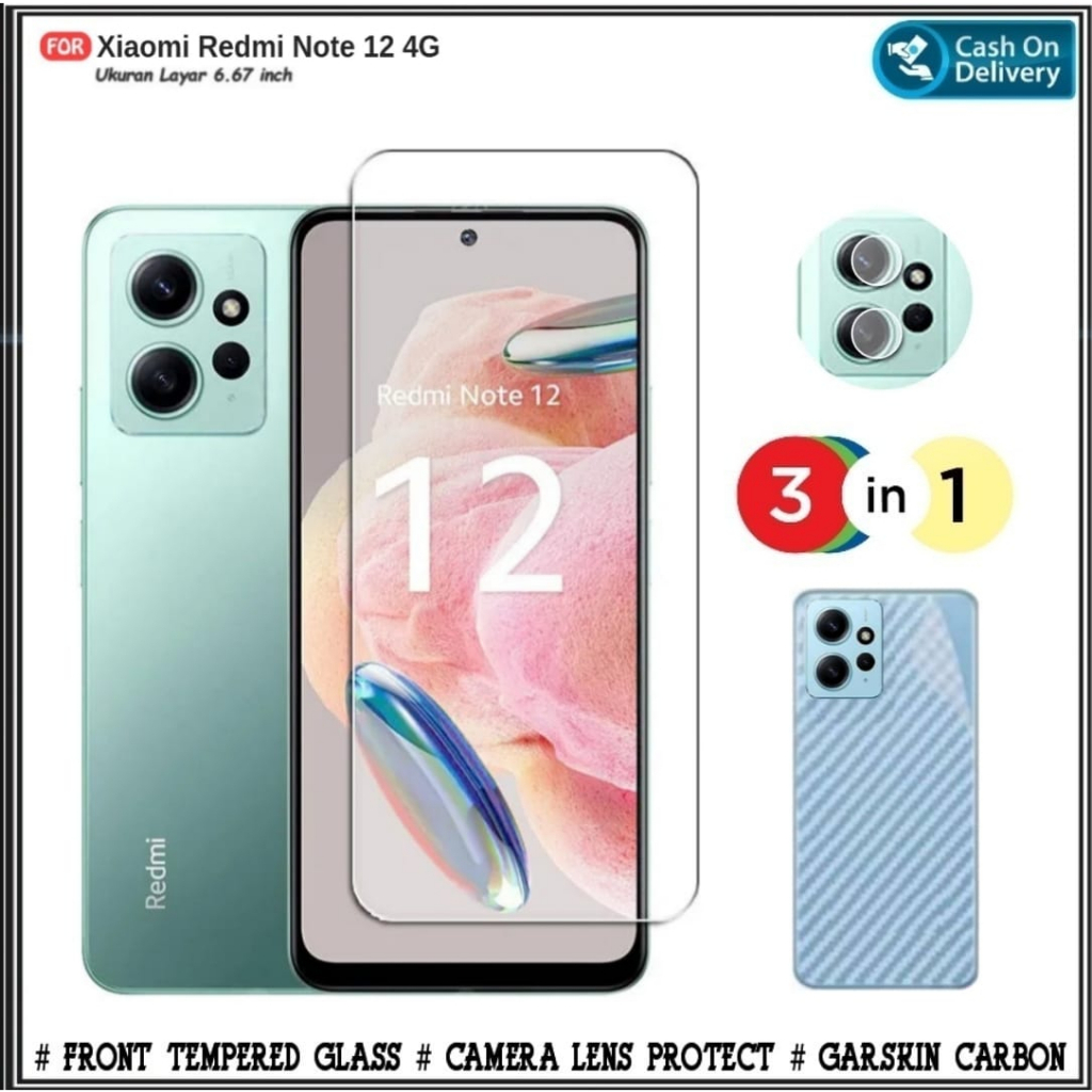 Jual PAKET 3IN1 Tempered Glass Xiaomi Redmi Note 12 4G Garskin Carbon ...