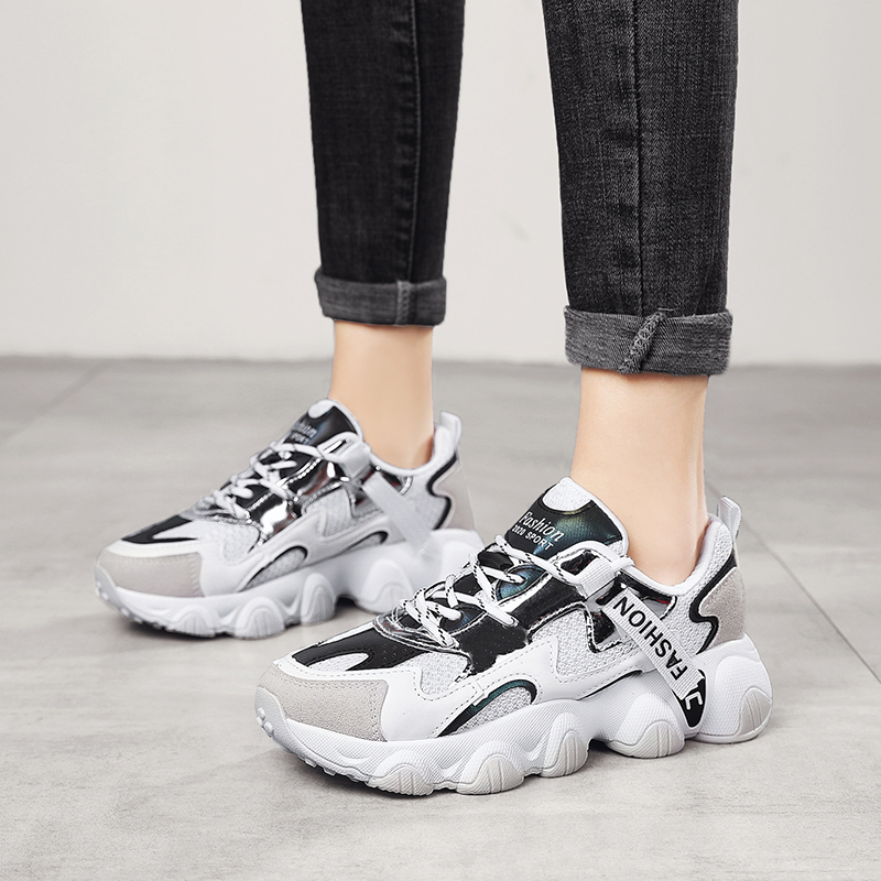 Jual QNS Sepatu sneakers chunky wanita Casual Olahraga Putih&Cream ...