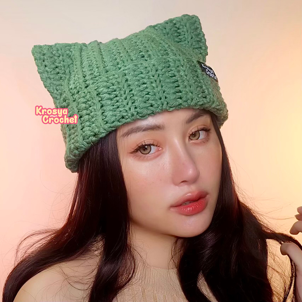 Jual Cat Beanie Topi Rajut Kuping Kucing Pin Krosya Crochet Kupluk ...