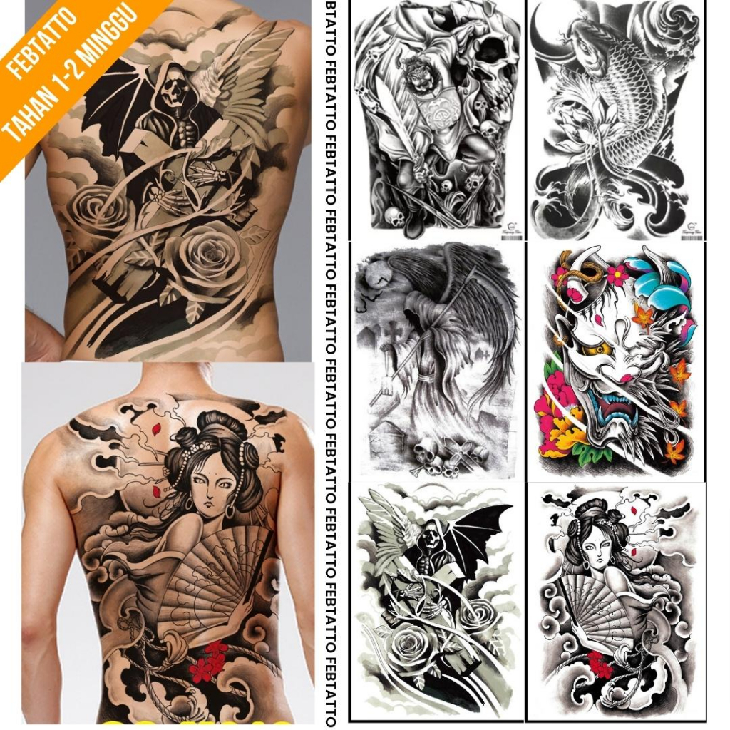 Jual Tato Temporer FULL PUNGGUNG 34x48cm Tato Ksatria, ikan, malaikat ...