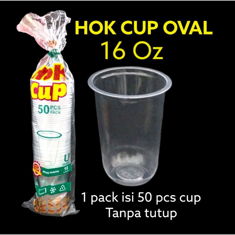 Jual HOK CUP OVAL GELAS PLASTIK 16 OZ BENING TRANSPARAN TEBAL | Shopee ...