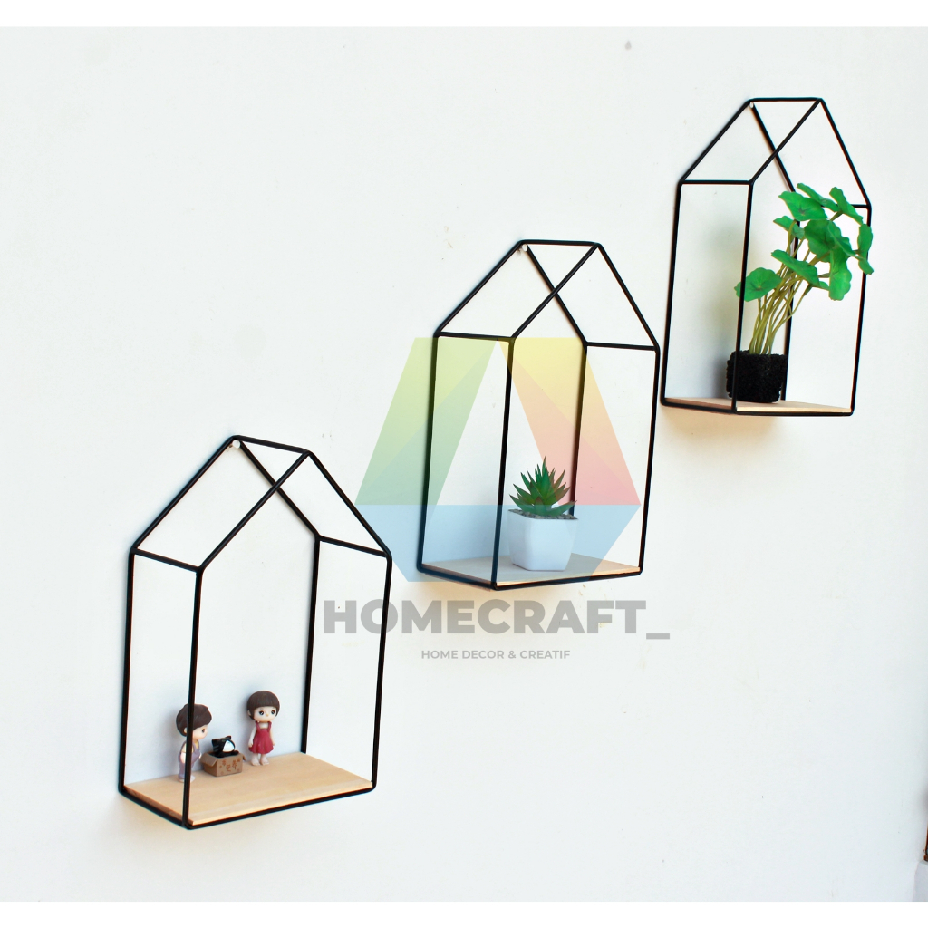 Jual Rak Dinding BENTUK RUMAH 3 Dimensi 1 set (3pcs) besar kecil sedang ...