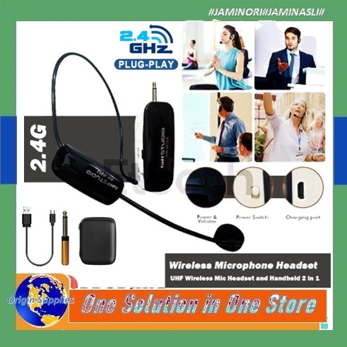 Jual Microphone Mic Clip On Wireless Bando UHF 2.4G Presentasi Tur Imam Masjid Musholla Headset ...