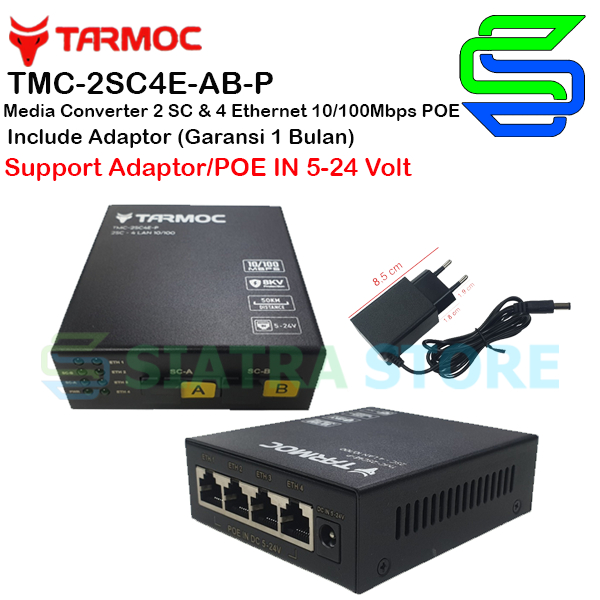 Jual Tarmoc TMC-2SC4E-AB-P | Media Converter Switch 2FO 4LAN / 2 FO 4 LAN 10/100Mbps POE IN 5-24 ...