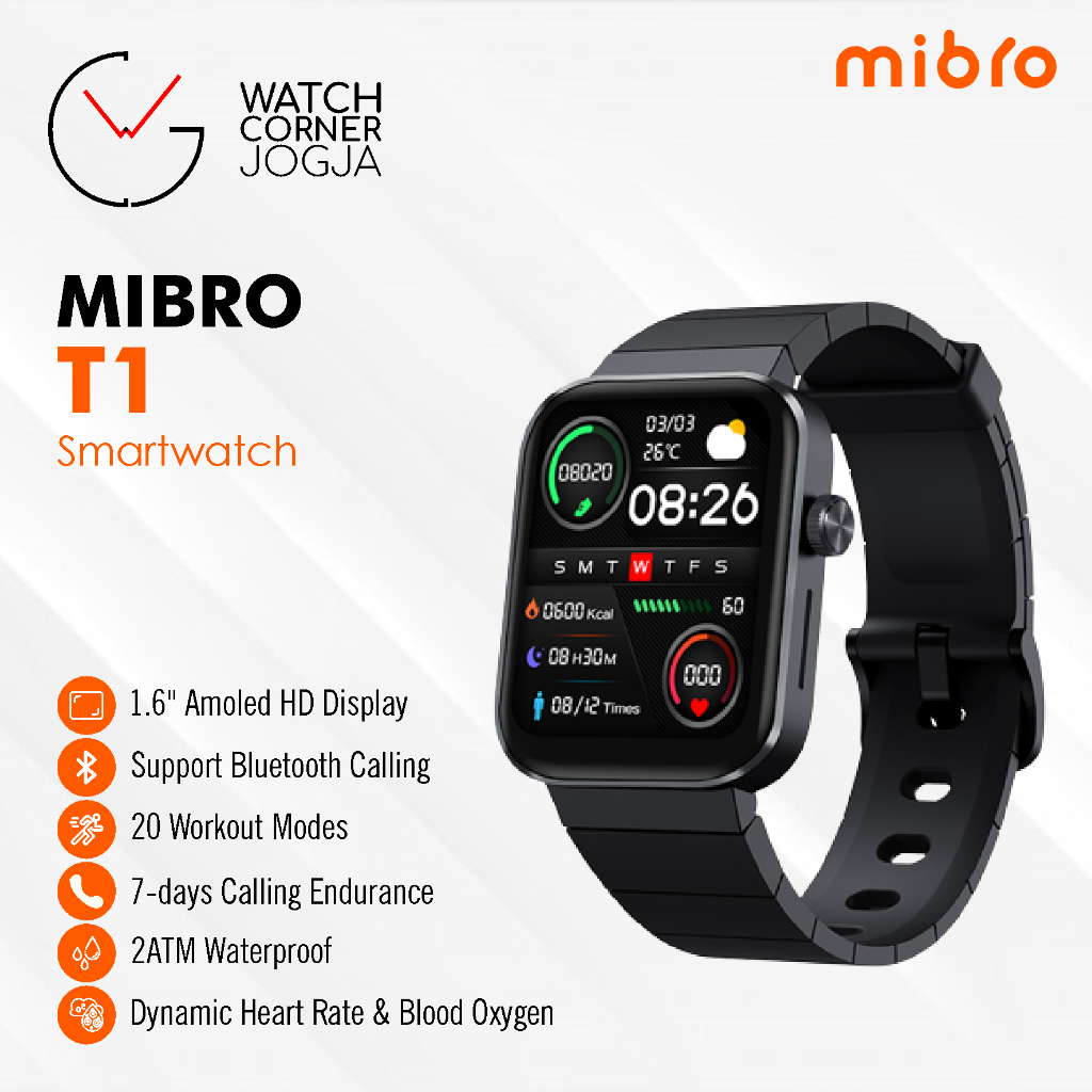 Jual Mibro T1 Smartwatch 1.6"Amoled Display Bluetooth Call SpO2 5ATM ...