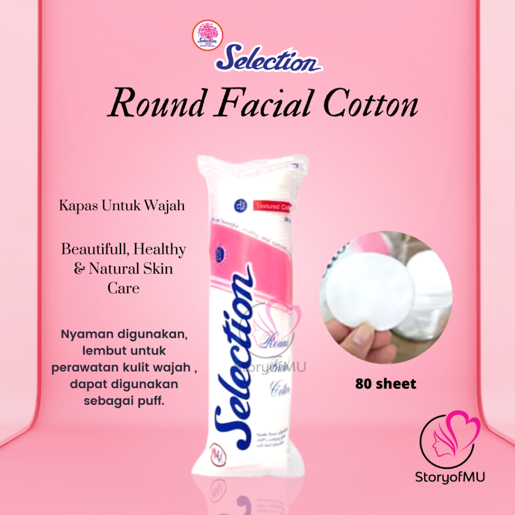Jual KAPAS SELECTION Facial Cotton Round Oval Bulat Ball Special Tipis Kotak Lapis Tebal 80sheet ...