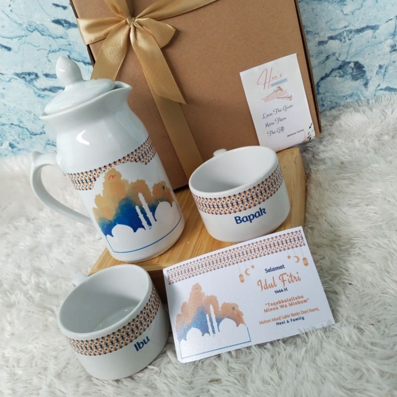 Jual Hens - Hampers Lebaran Idul Fitri - Set Teko Cangkir Custom Text ...