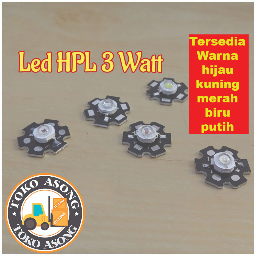 Jual led hpl 3 watt include heatsink lampu merah,biru,kuning,hijau ...