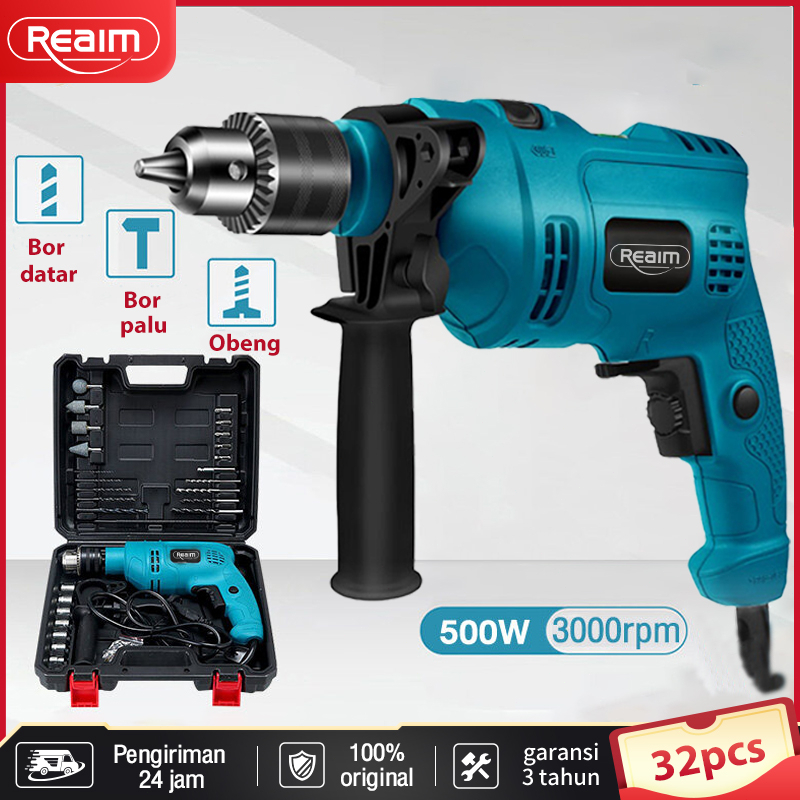 Jual REAIM Mesin Bor 13mm Mesin Bor Impact Drill Listrik Bor beton Bor ...