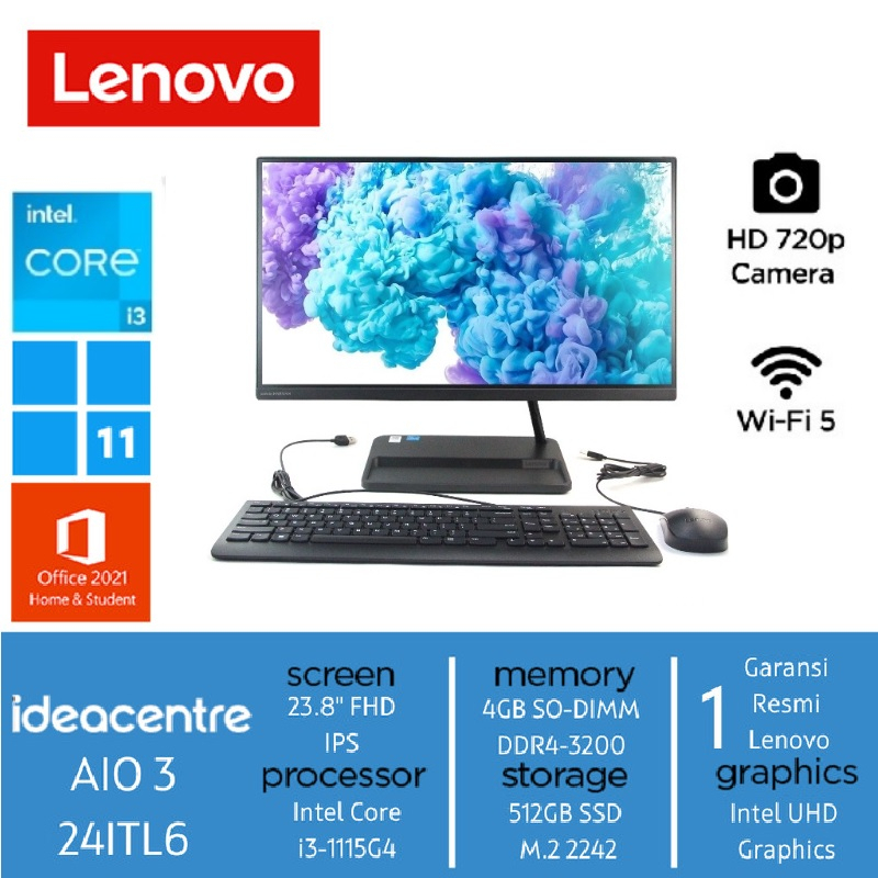 Jual Lenovo PC IdeaCentre AIO 3i 22ITL6 i3 1115G4 Win11 4GB 512GB SSD ...