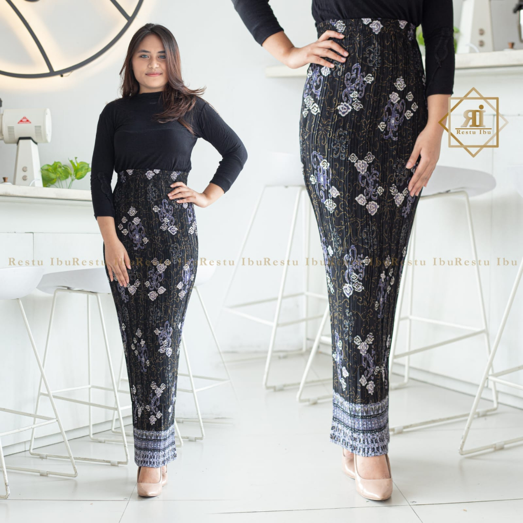 Jual Gallery kebaya - Rok plisket batik floral motif mega mendung abu ...