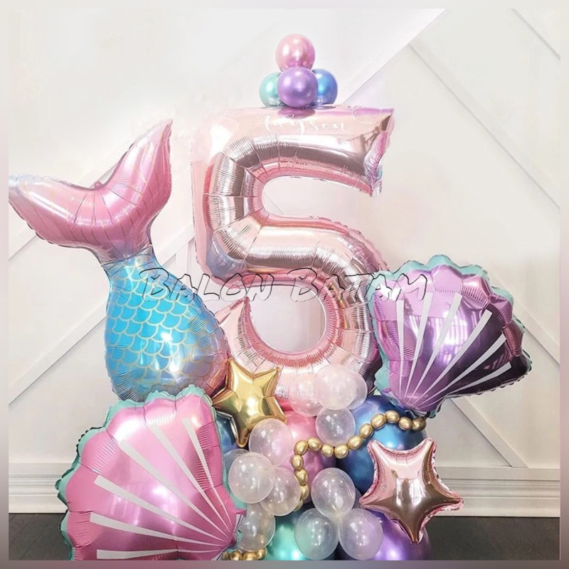Jual Paket Balon Angka Rosegold jumbo mermaid Pink ekor 100cm | Shopee ...