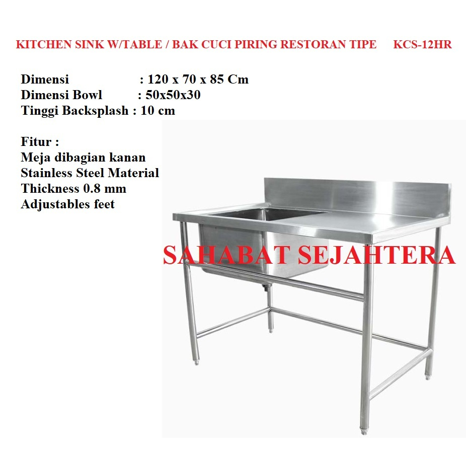 Jual Kitchen Sink with table / Bak Cuci Piring Restoran TIPE KCS-12HR ...