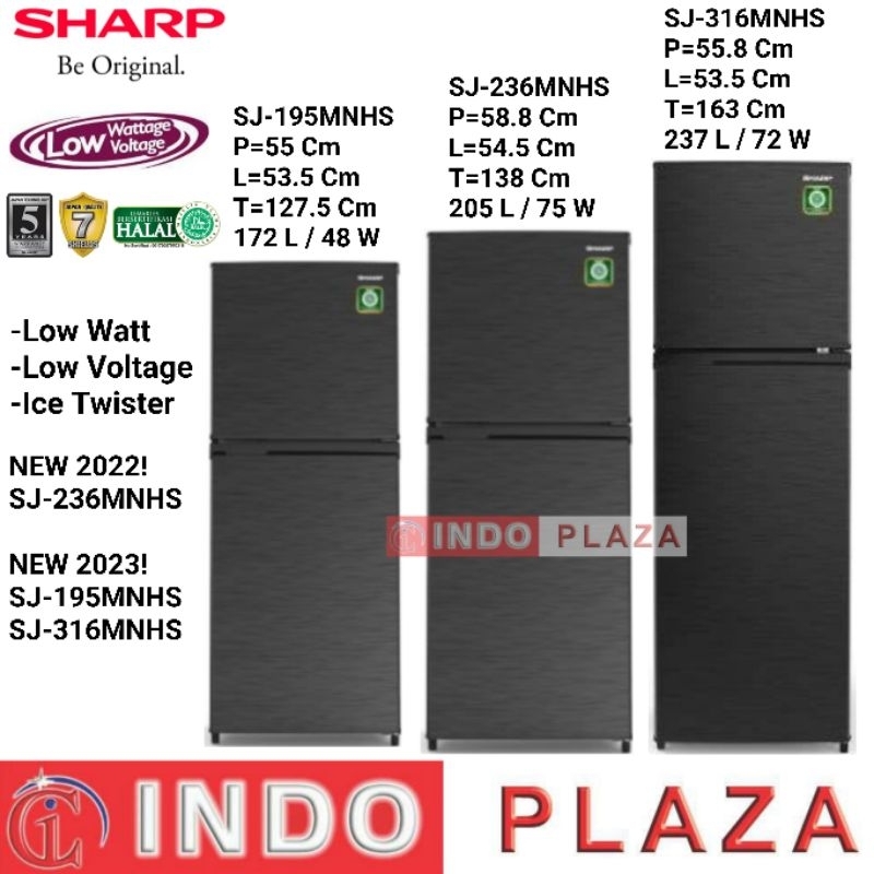 Jual KULKAS SHARP 2 Pintu LOW WATT SJ-195MNHS / 236MNHS / 316MNHS | Shopee Indonesia