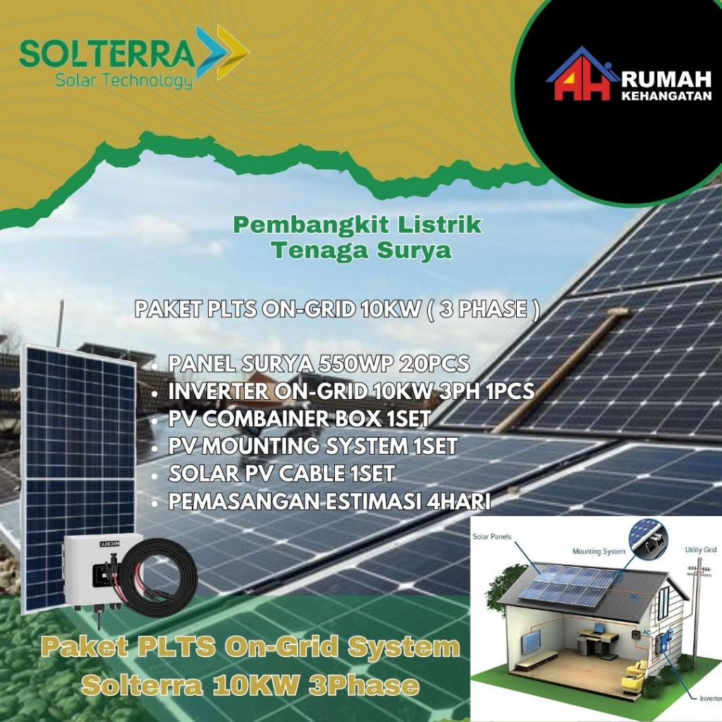 Jual Paket PLTS 10000 Watt ON-GRID 3 PHASE Solterra/ Paket PLTS 10KW ...