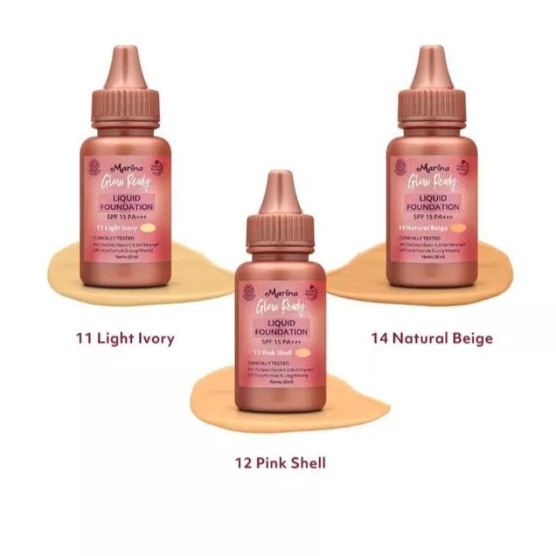 Jual Marina Glow Ready Liquid Foundation SPF15+++ 20ml | Shopee Indonesia