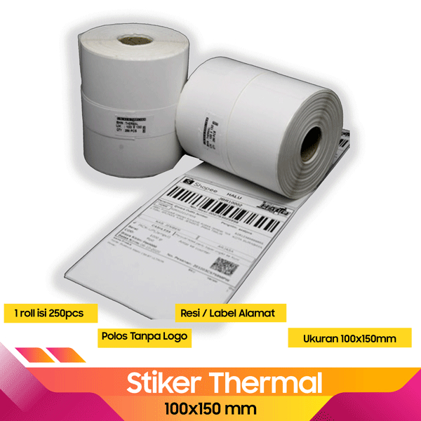Jual Kertas Thermal Sticker 100x150 Resi Label Pengiriman A6 Barcode 250Pcs Stiker Termal ...
