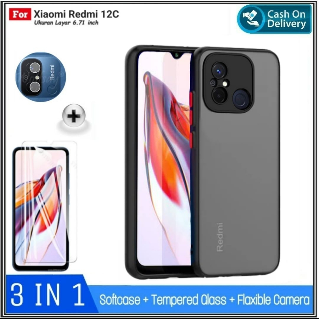 Jual Paket 3IN1 Case Xiaomi Redmi 12C Casing Plus Tempered Glass Clear ...