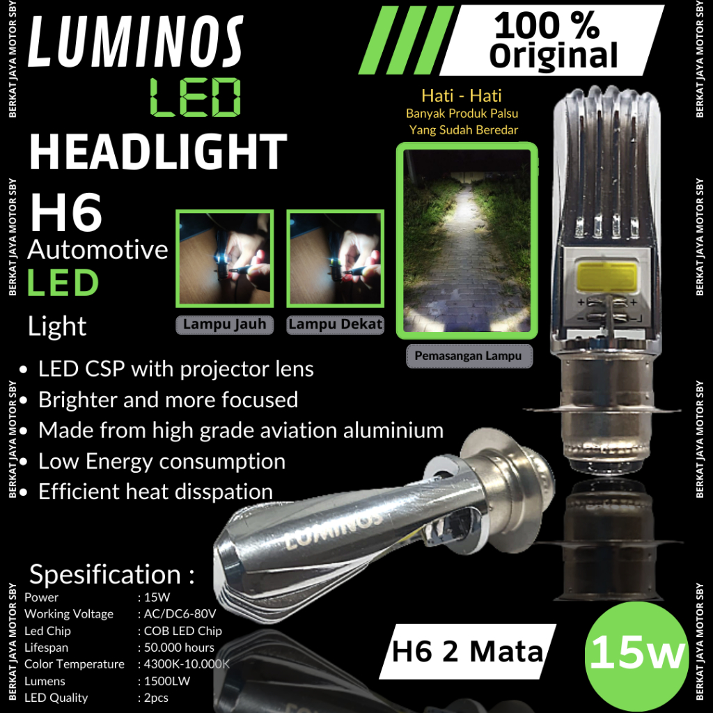 Jual LAMPU LED UTAMA MOTOR LUMINOS H6 COB AC DC WHITE PNP BEBEK MATIC ...