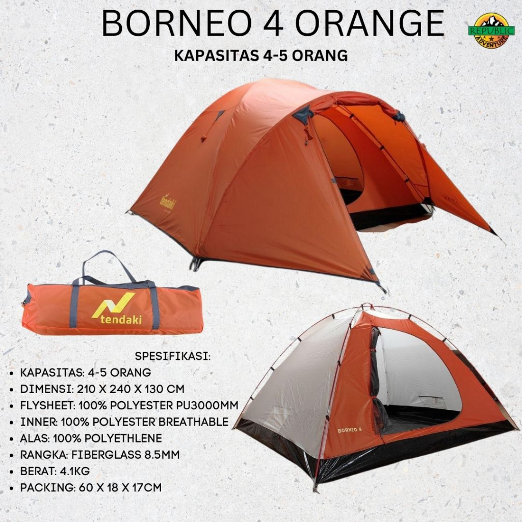 Jual Tenda Tendaki Borneo 4 Tenda Camping Kapasitas 4-5 Orang Tenda ...