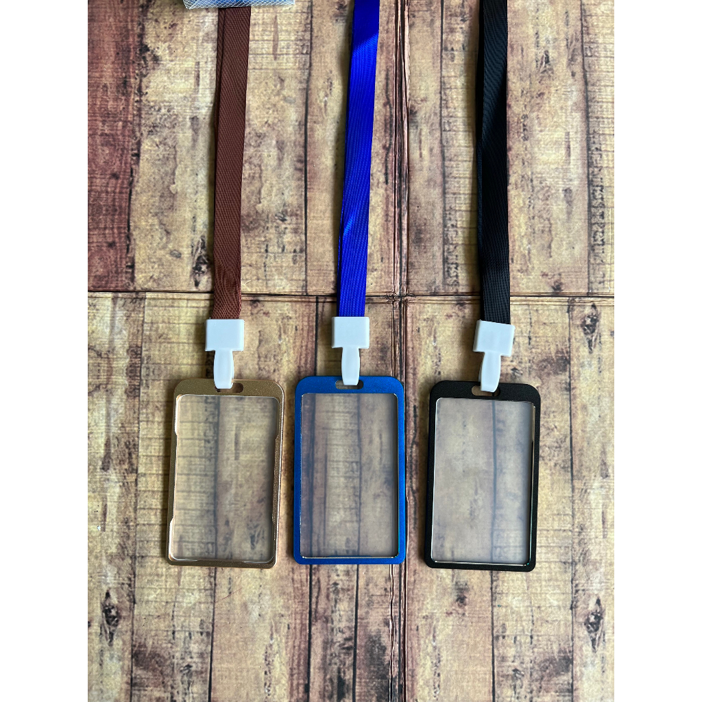 Jual 1 set Tempat ID Card Alumunium + Tali 150mm 2 Sisi - Card Holder ...