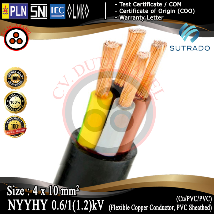 Jual Kabel NYYHY 4x10 mm2 SUTRADO /4 x 10 mm2/4x10mm2/4x10 mm/4x10mm/4 x 10 | Shopee Indonesia