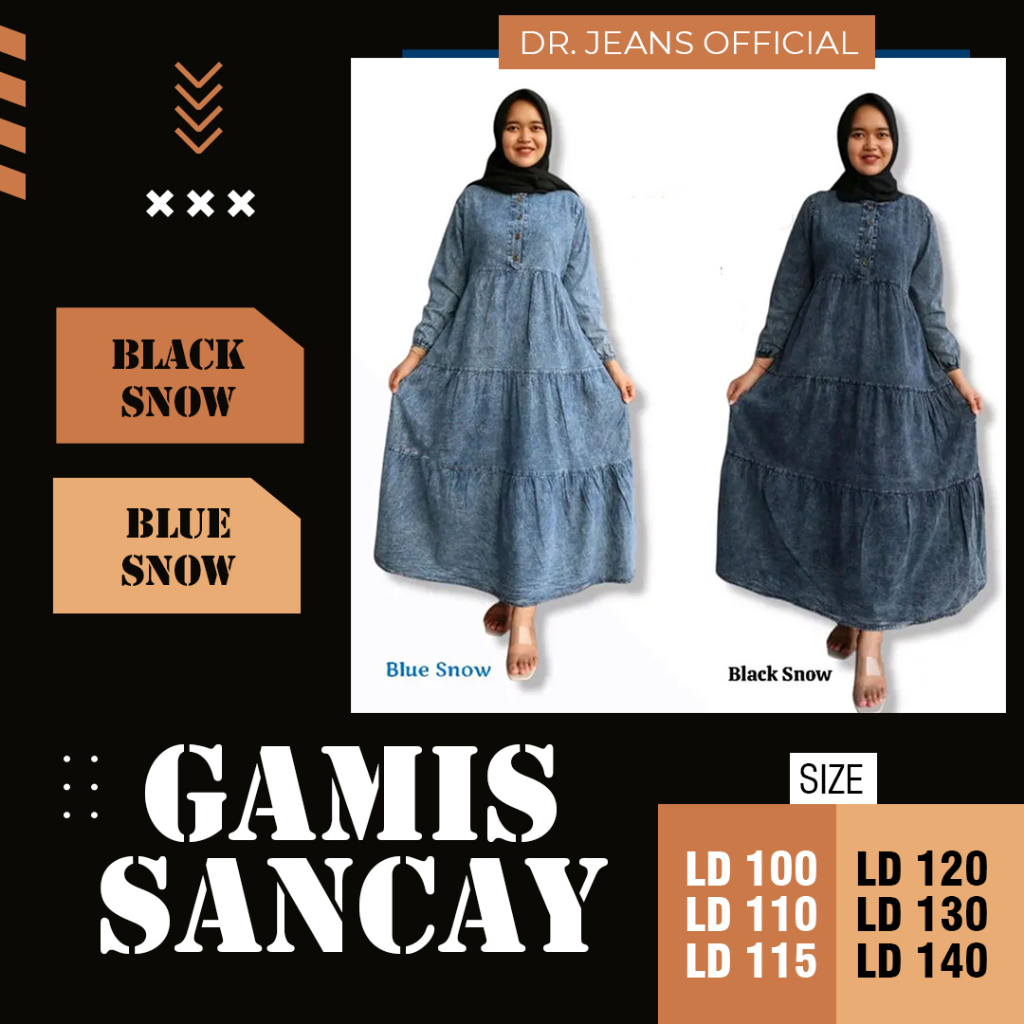 Jual baju gamis jeans wanita SANCAY SUSUN lengan karet / dress jens ...
