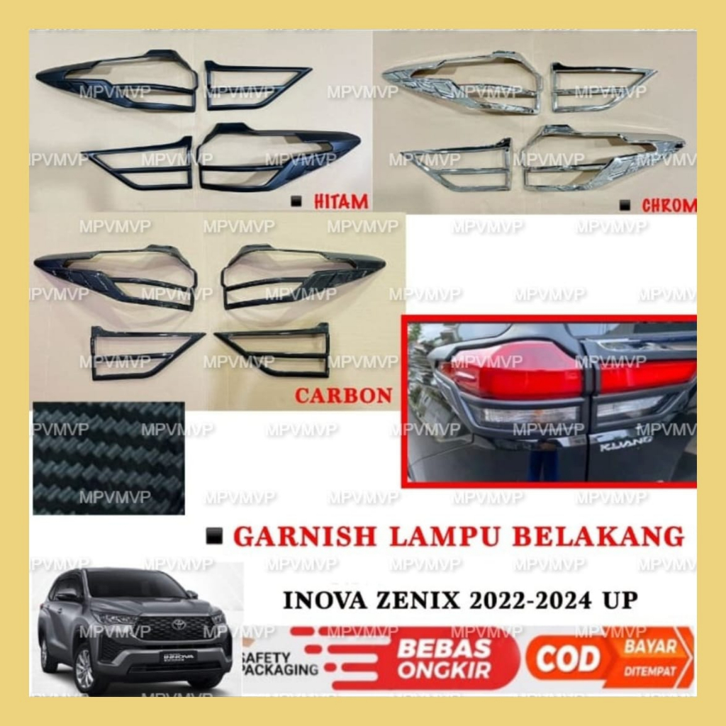 Jual Garnish Lampu Belakang Innova Zenix 2022 2023 2024 UP Hitam Chrome Carbon | Shopee Indonesia