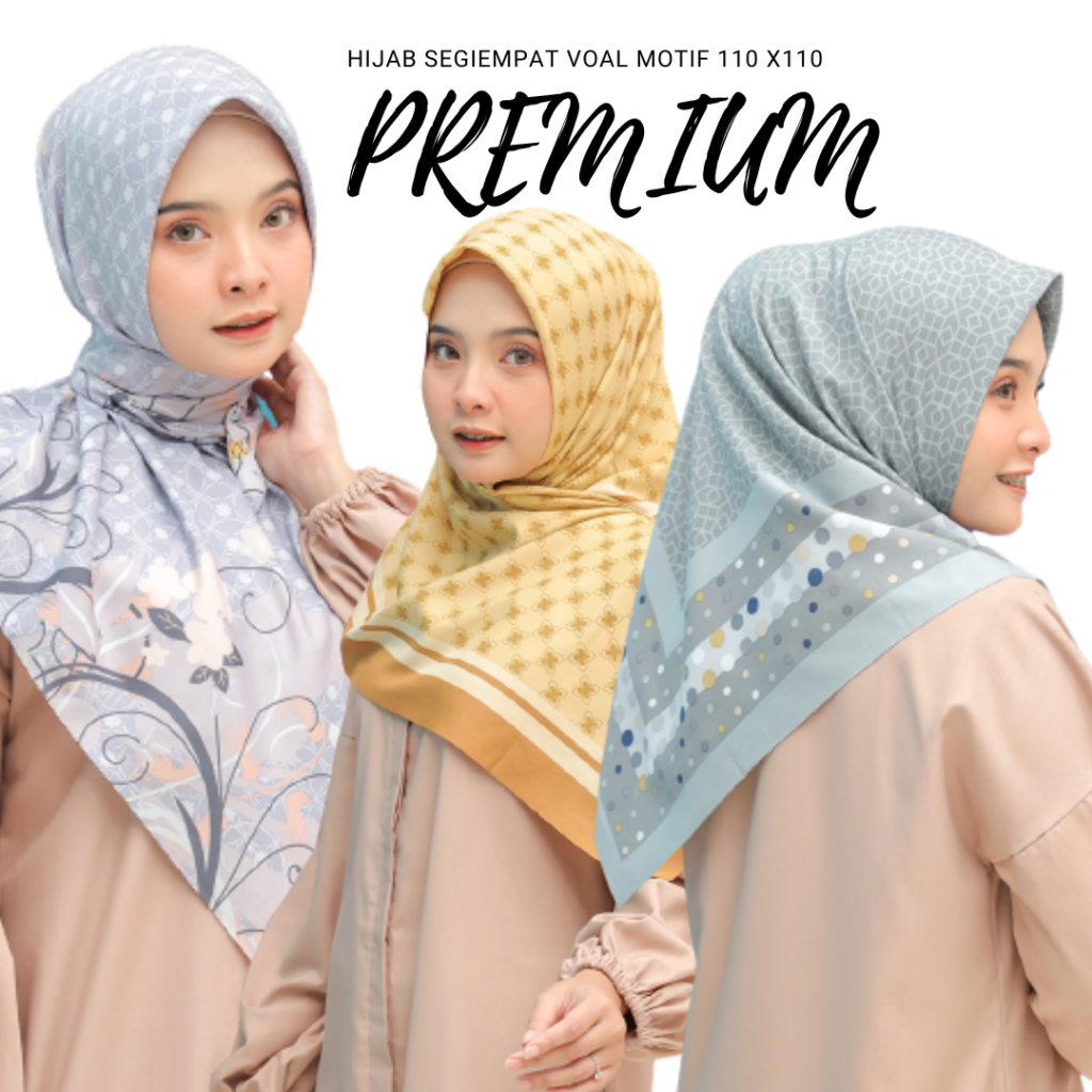 Jual Hijab motif segi empat voal miracle umama logo metal 110 x110 cm ...