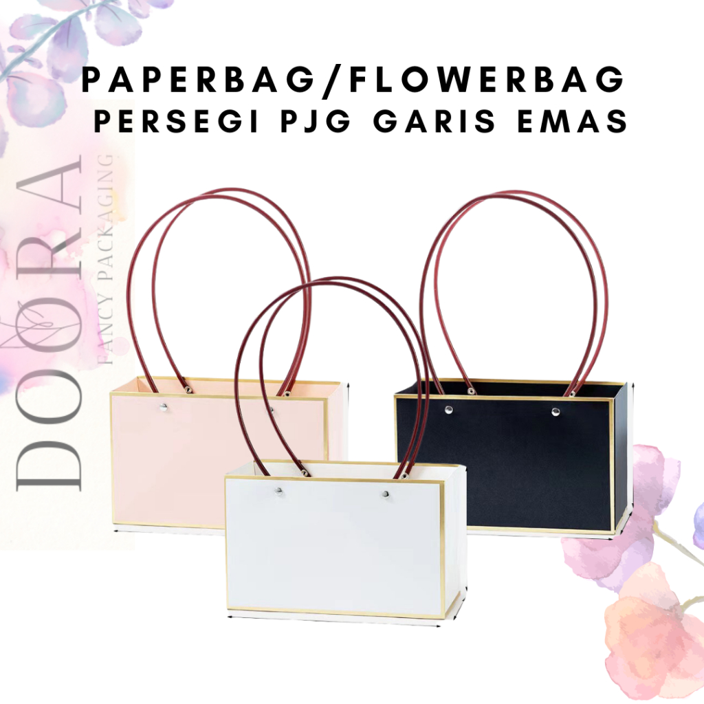Jual Paper Bag Buket Bunga Persegi Panjang Garis Emas /Flower Bag ...