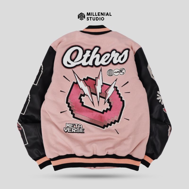 Jual Varsity Jacket Metaverse Navy / Metaverse Pink Bordir Original ...
