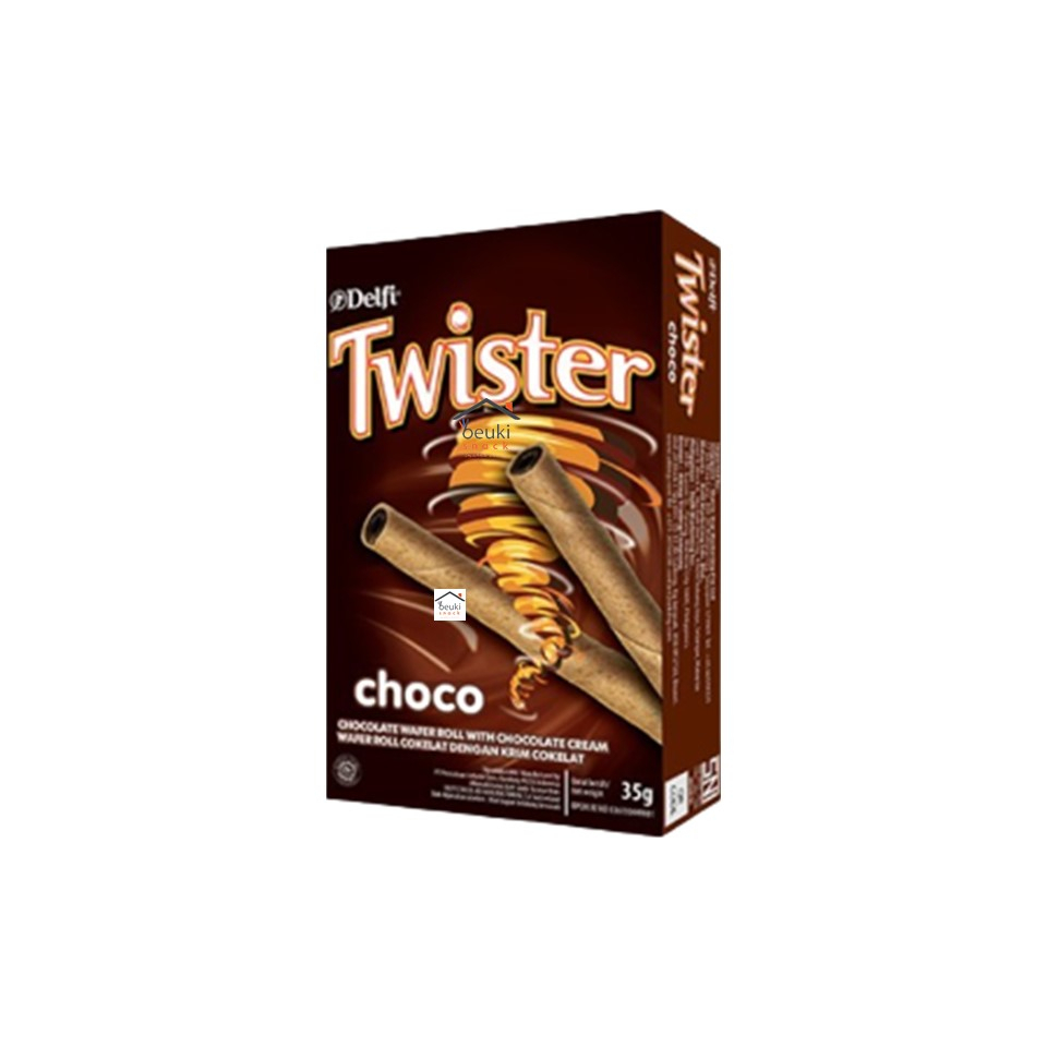 Jual Delfi Twister Chocolate Kue Wafer Roll Hitam Isi Krim Cokelat ...