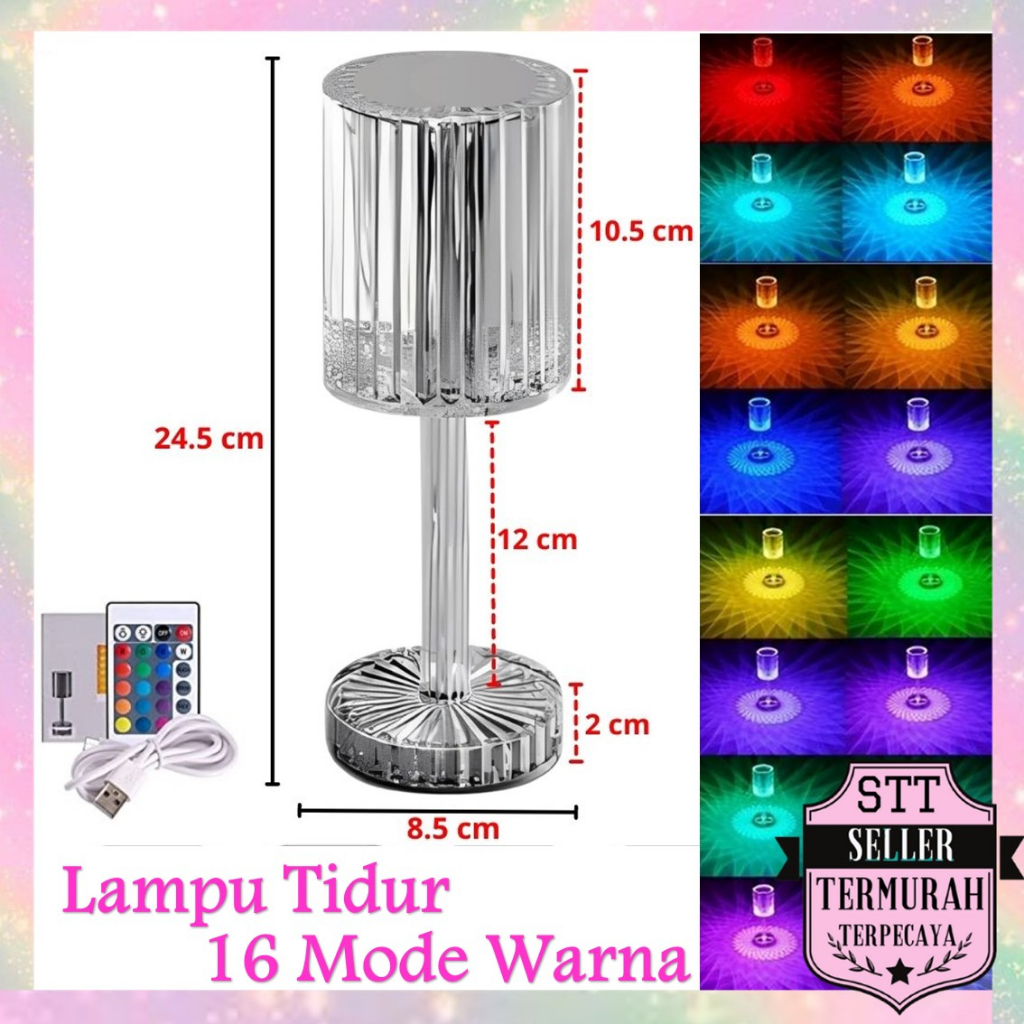 Jual STT LAMPU MEJA Aesthetic KRISTAL ACRYLIC Korea RAINBOW 16 WARNA ...