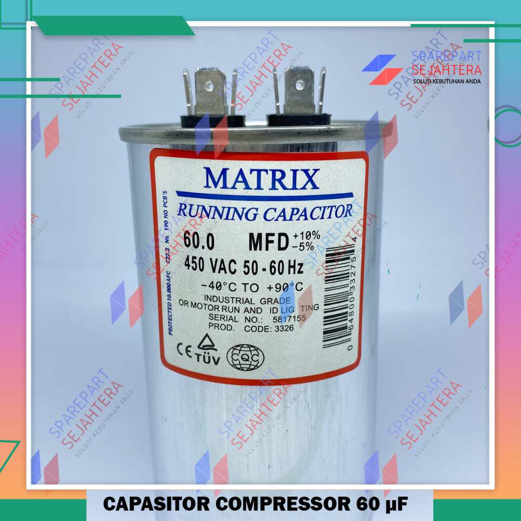 Jual KAPASITOR CAPASITOR AC MESIN KOMPRESOR COMPRESOR 60 UF MATRIX ...