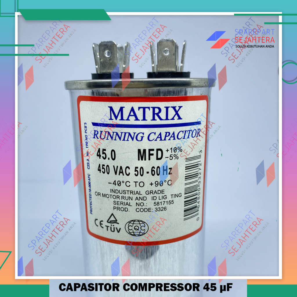 Jual KAPASITOR CAPASITOR AC MESIN KOMPRESOR COMPRESOR 45 UF MATRIX ...